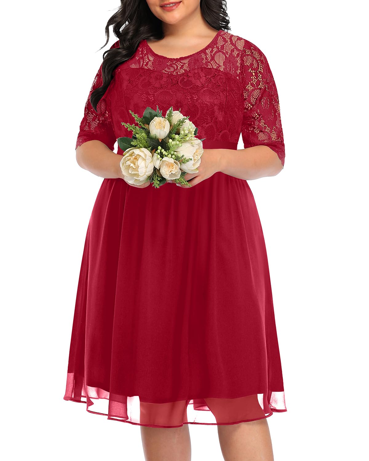 Snapklik.com : Plus Size Red Dresses Women Cocktail Lace Chiffon ...
