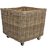 Wovenhill Rattan Rectangular Log Basket with Wheels Large : Amazon.co ...