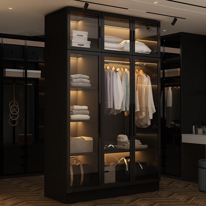 Amazon.com: Hitow Glass Display Cabinet with LED Lights, Modern Curio ...