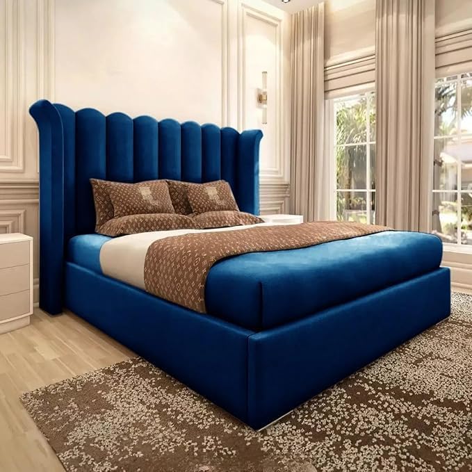 4FT6 Double Winged Bed Frame With 48" Wingback Headboard And Mattress ...