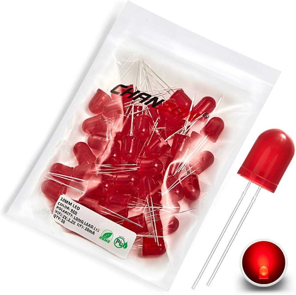 Amazon.com: CHANZON 50 pcs 10mm Red Diffused LED Diode Lights (Colored ...