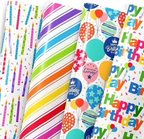 Amazon.com: MotiGiftie Birthday Wrapping Paper Sheet - 12 Sheets Folded ...