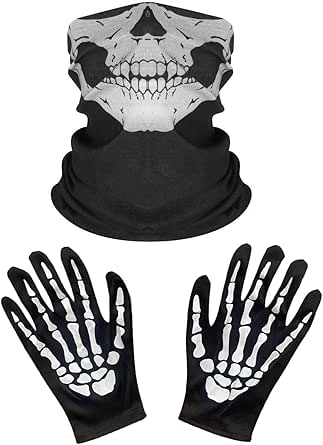 Amazon.com: Halloween Skeleton Gloves and Skull Face Mask Half Ghost ...