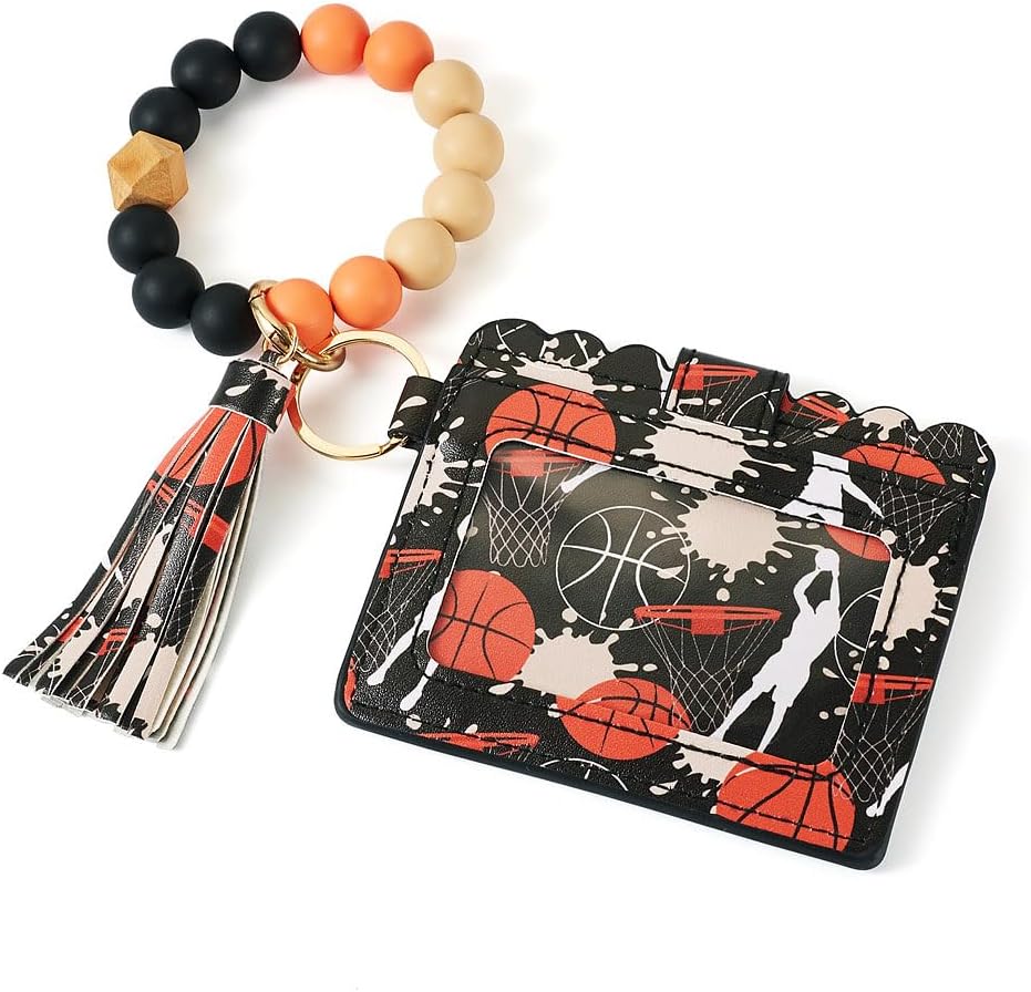 FASHEWELRY Silicone Key Ring Bracelet Keychain Basketball Print Wallet ...