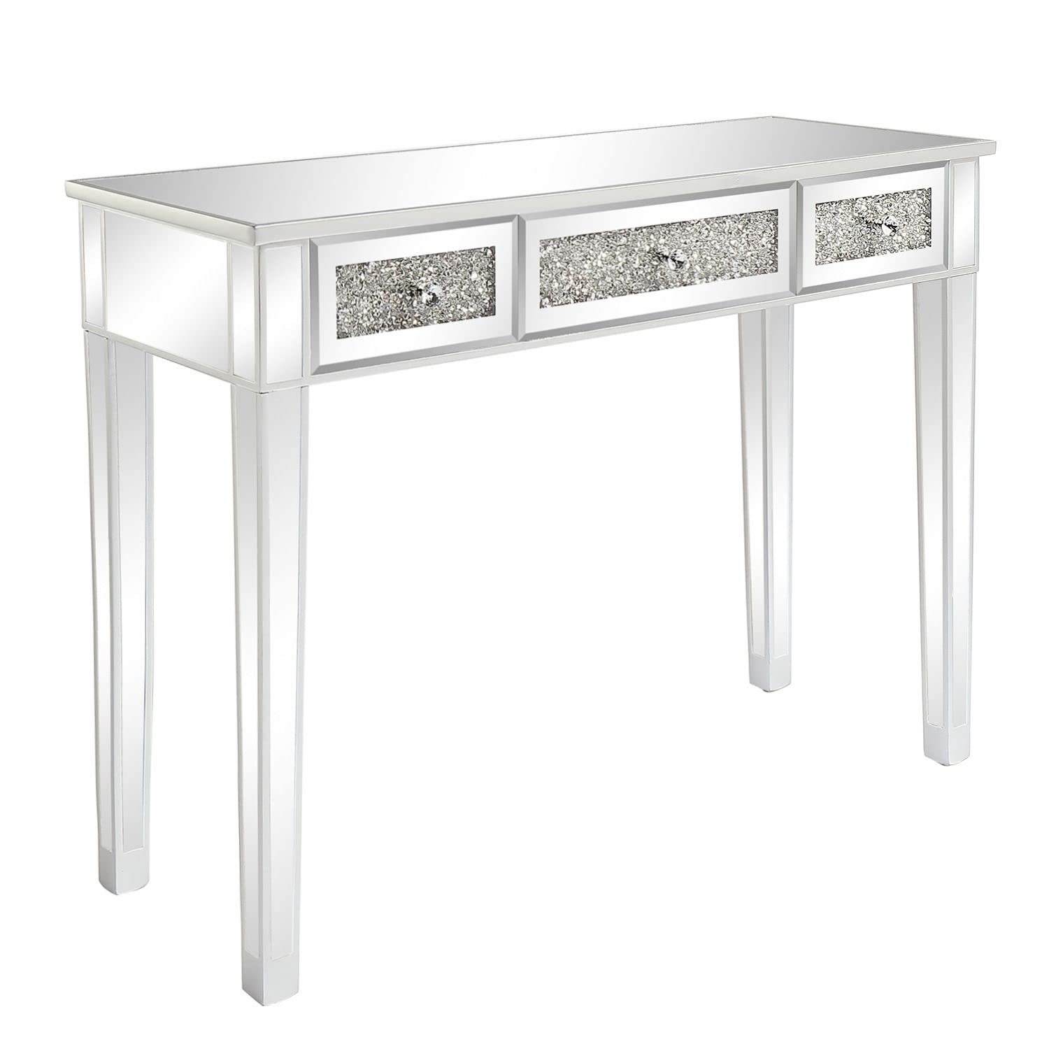 Amazon.com: FRITHJILL Mirrored Desk with 3 Drawers, Accent Silver ...