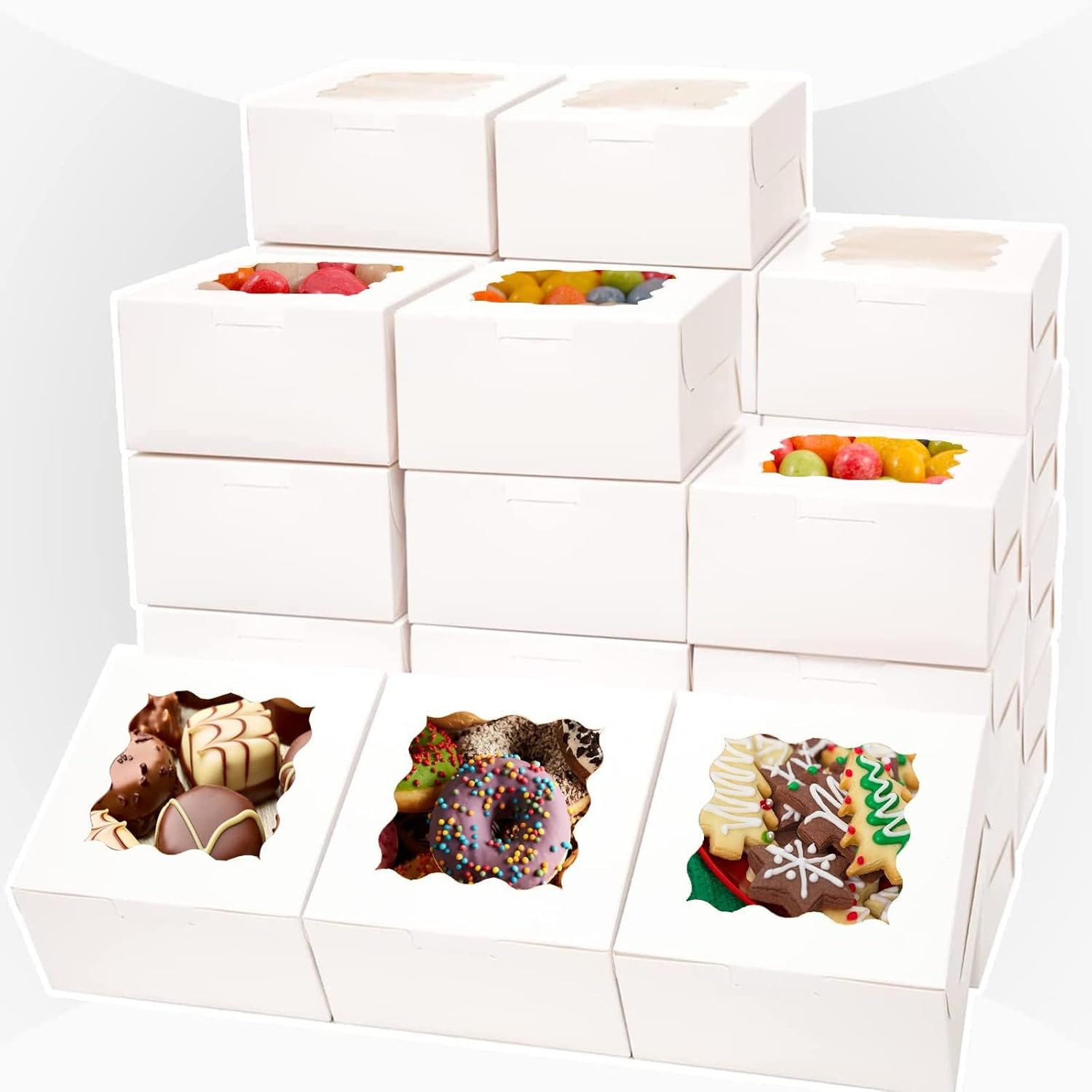 50 Cajas para Postres, Cajas de Panadería Blancas con Ventana Para ...