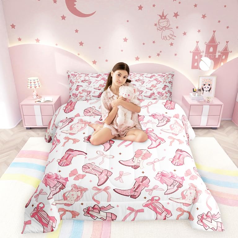 Amazon.com: Manfei Cowgirl Comforter Set,Western Cowboy Boots Pink ...