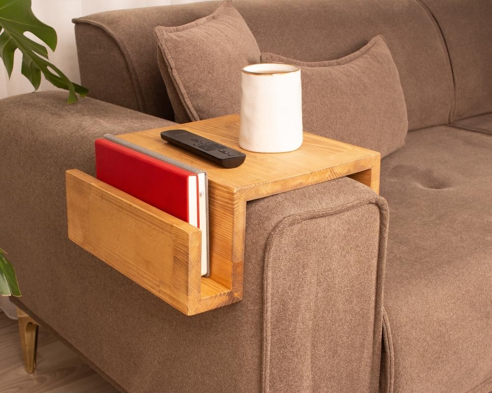 Amazon.com: WOODCHES Wooden Couch Arm Tray – Sofa Armrest Table with ...
