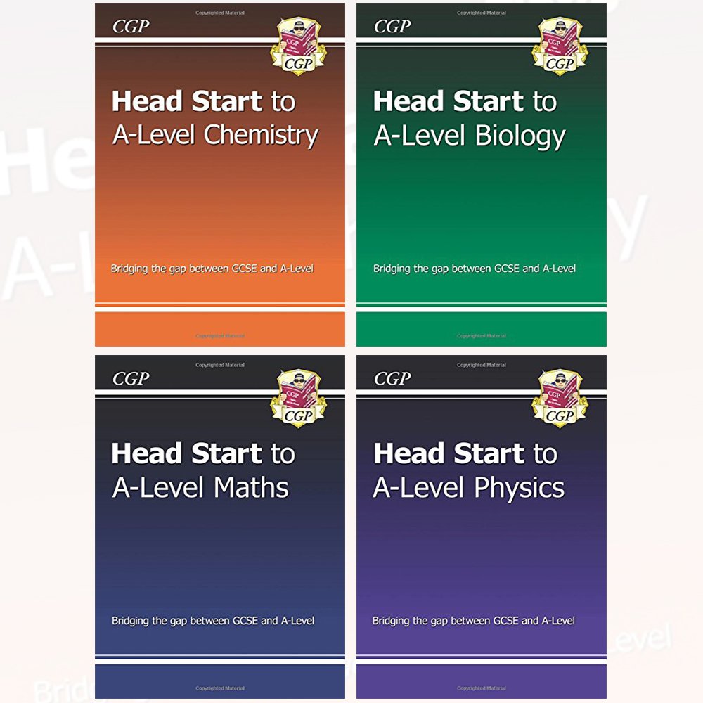 CGP Head Start to A-Level Chemistry, Biology, Maths and Physics 4 Books ...