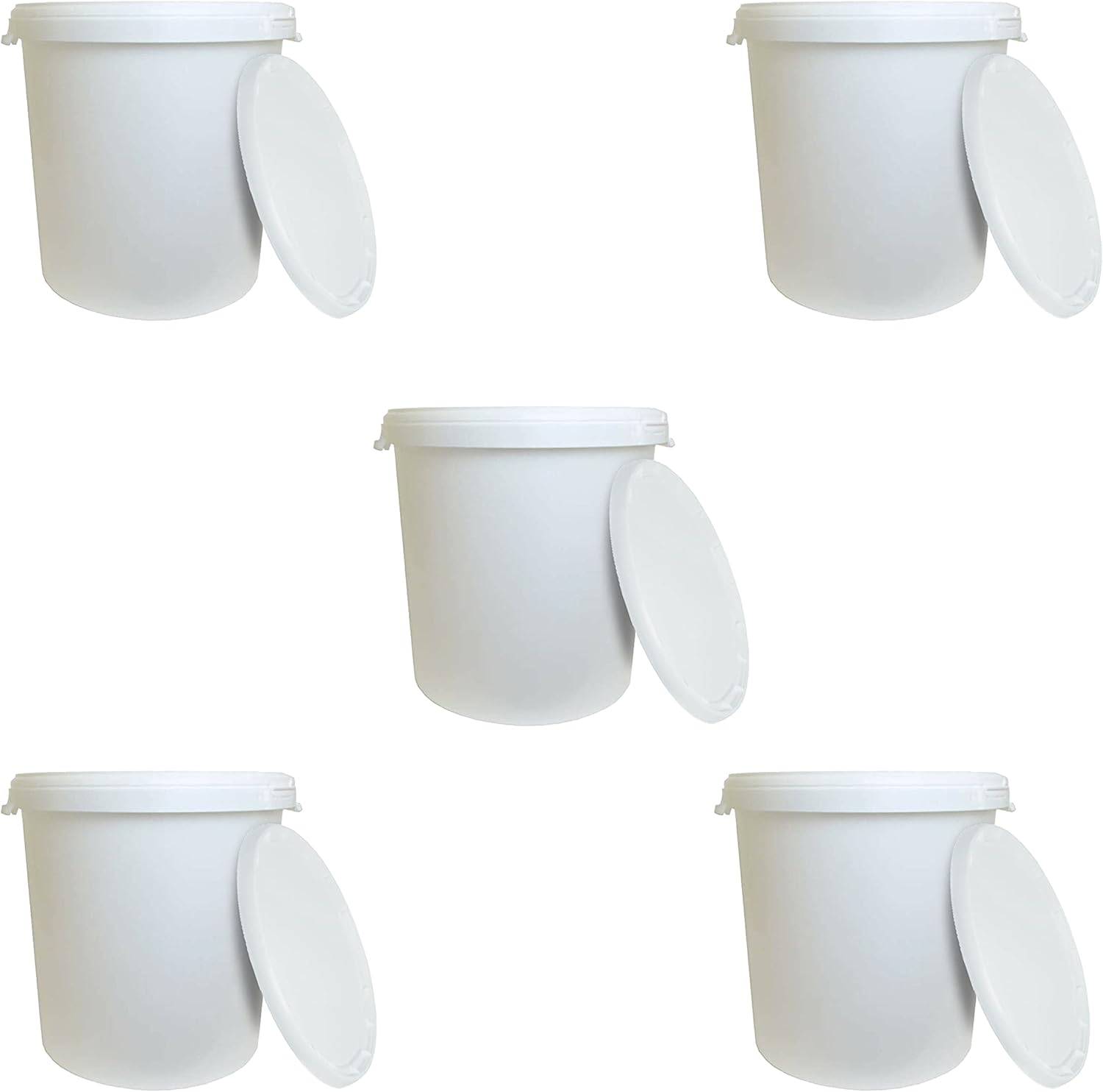 (Set of 5) - 25L Litre White Plastic Storage Bucket Hydroponic Storage ...