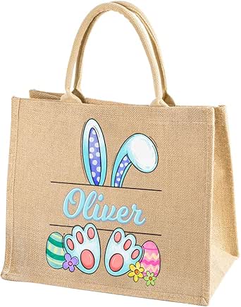 Amazon.com: CALLIE Personalized Jute Tote Bag with Custom Rabbit and ...