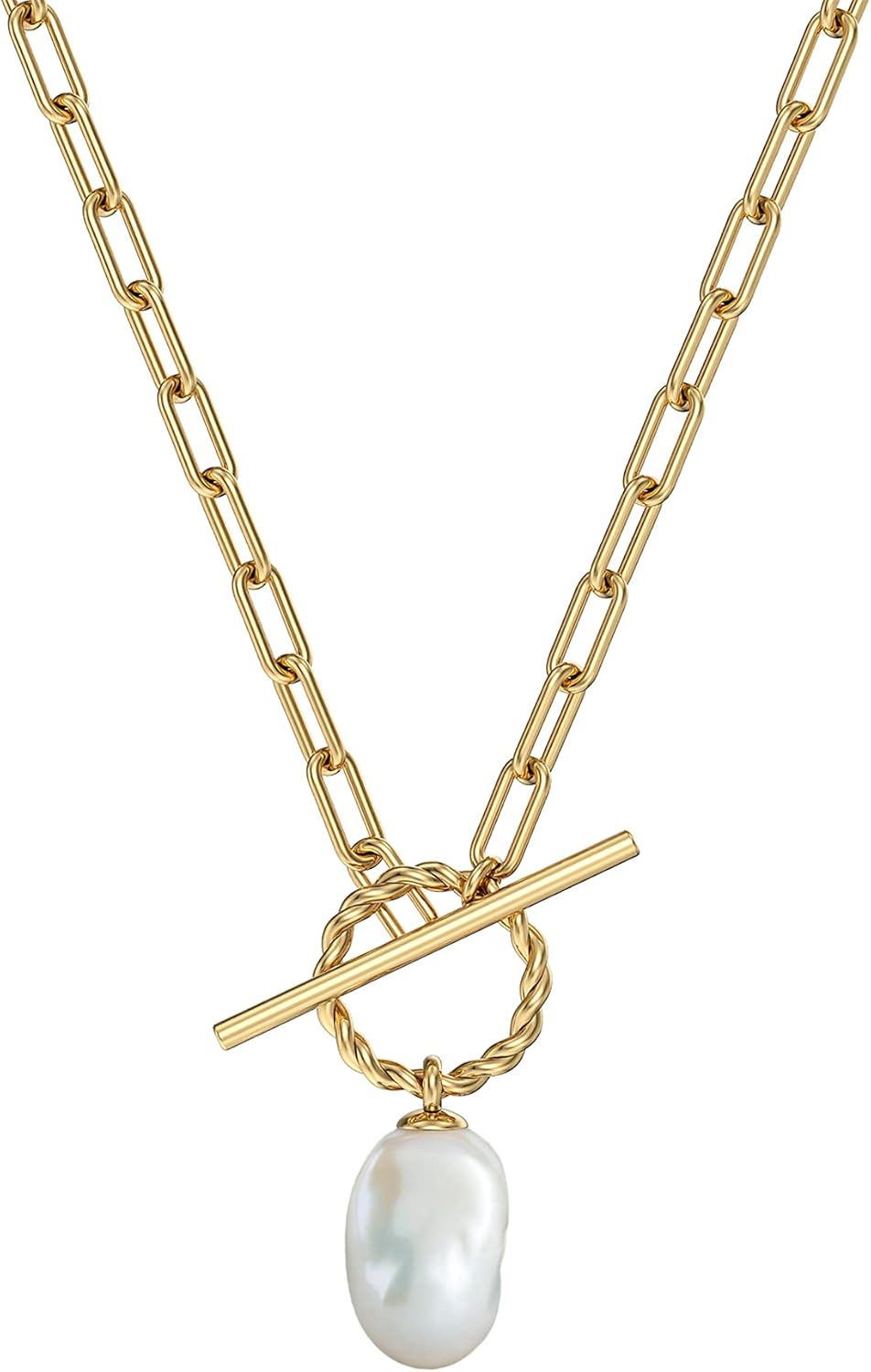 Kaiya Chunky Gold Toggle Clasp Pearl Pendant With Paperclip Chain kaiya-chunky-gold-toggle-clasp-pearl-pendant-with-paperclip-chain