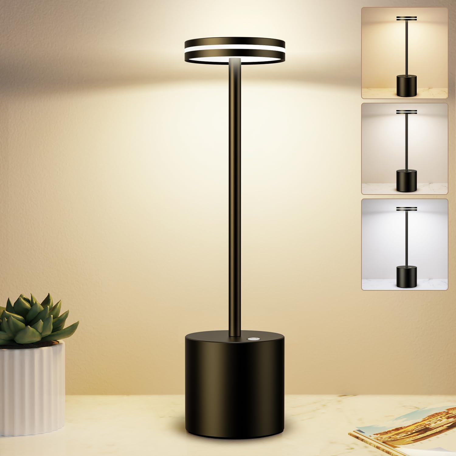 Moslumin Cordless Table Lamp Rechargeable, 5000mAh Battery Operated ...