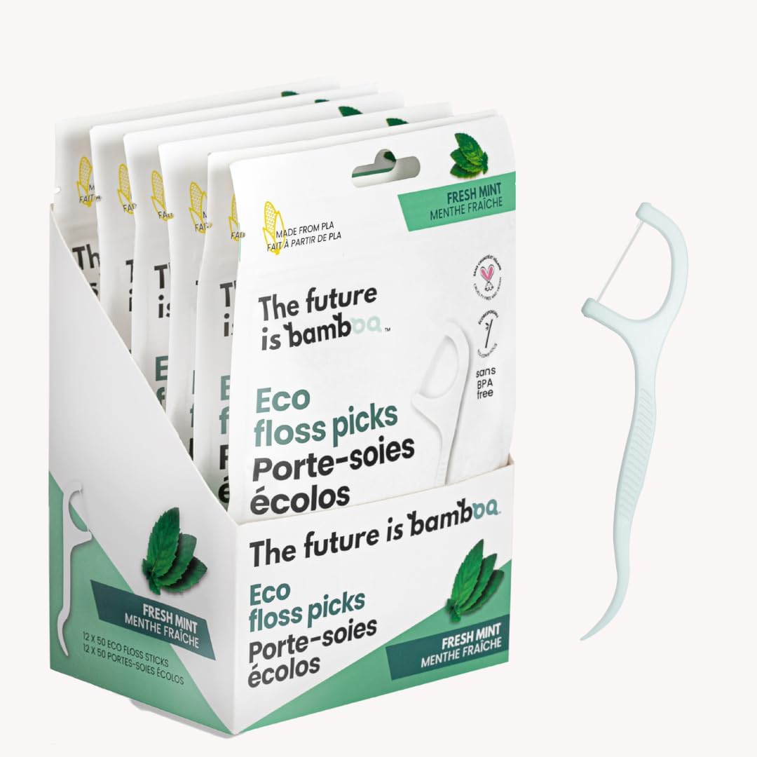 Floss Picks (6 Pack, 300 Pieces) Reusable, Plant Based and Eco Friendly ...