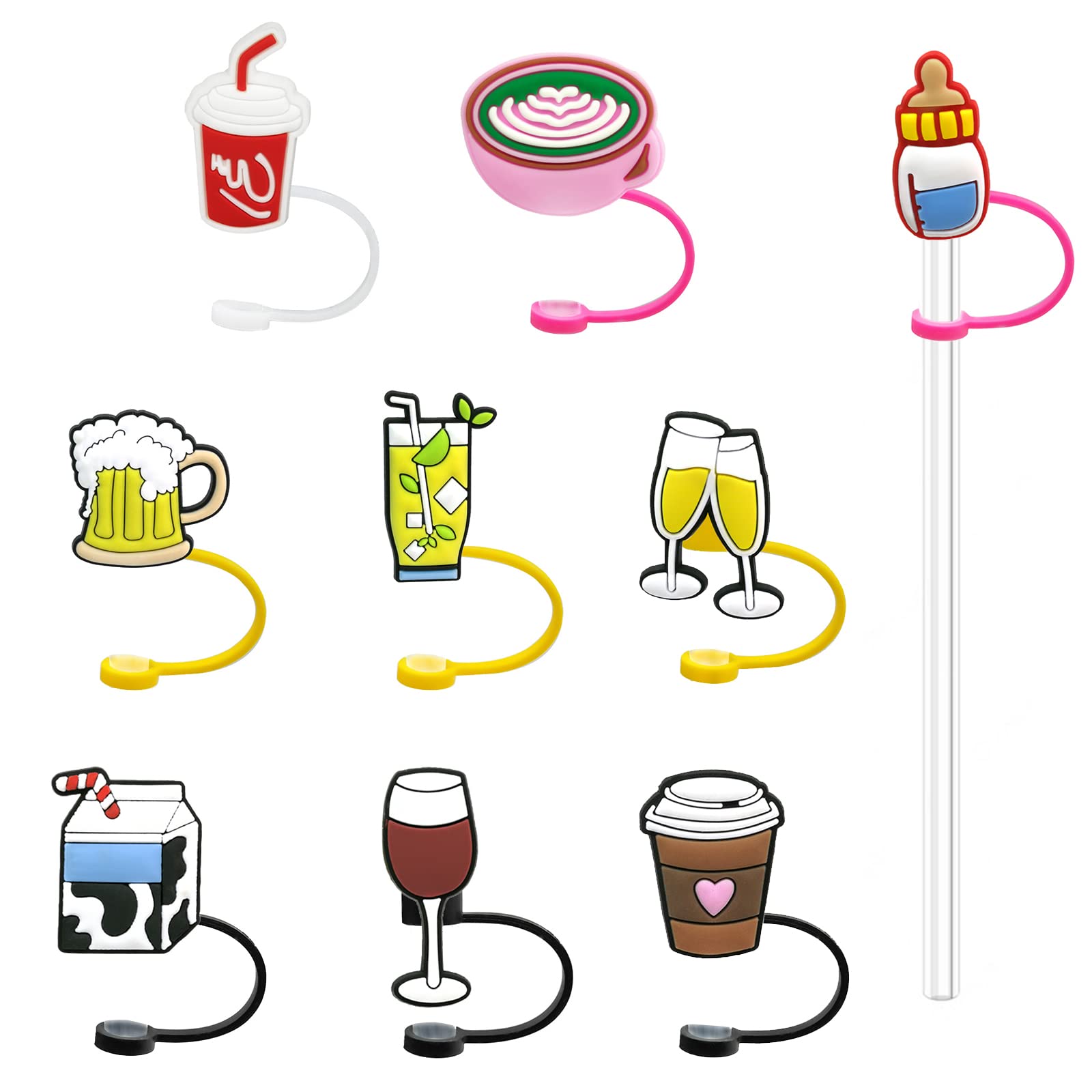 Silicone Drink Straw Cover - 9 Pack Cute Reusable Drinking Straw Caps ...