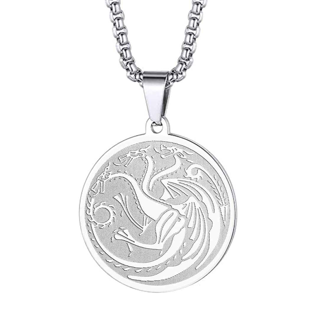 Buy chengxunHouse Targaryen Symbol Necklace Men Women 3 Headed Dragon ...
