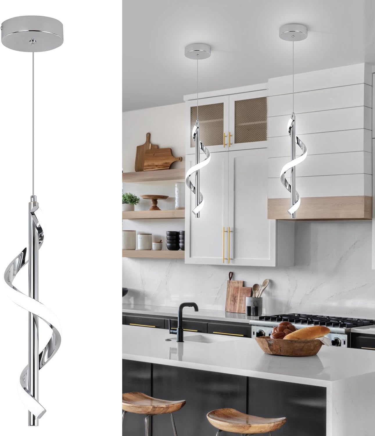 CANEOE Modern Led Pendant Light Fixture, 5500K Cool White Spiral ...