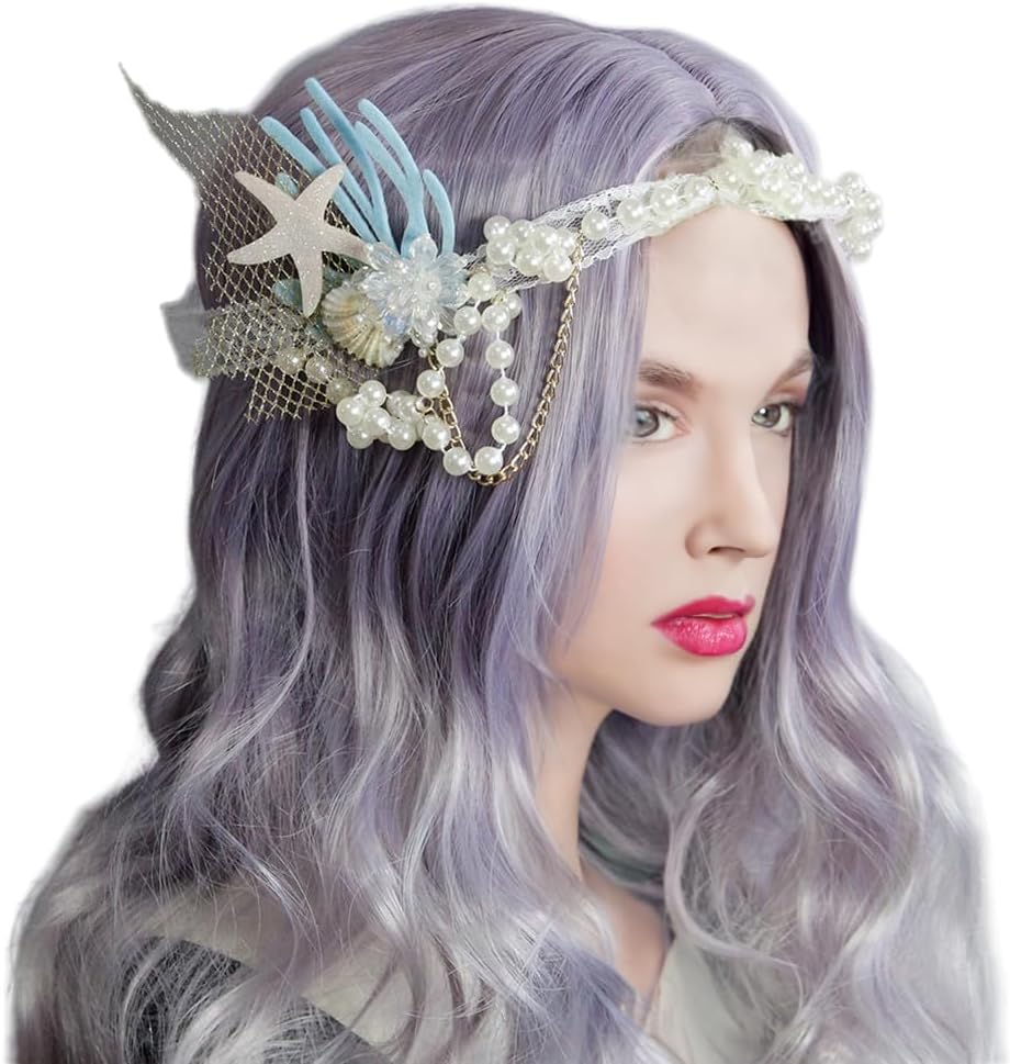 Amazon.com: Sup-Coente Mermaid Bead Hairband Seashell Crown Starfish ...