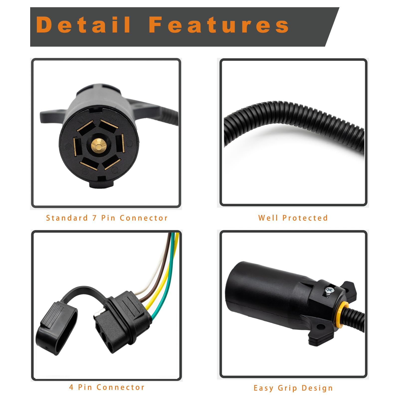 Snapklik.com : Adullama 4 Way Trailer Wiring Harness Jacketed Cable