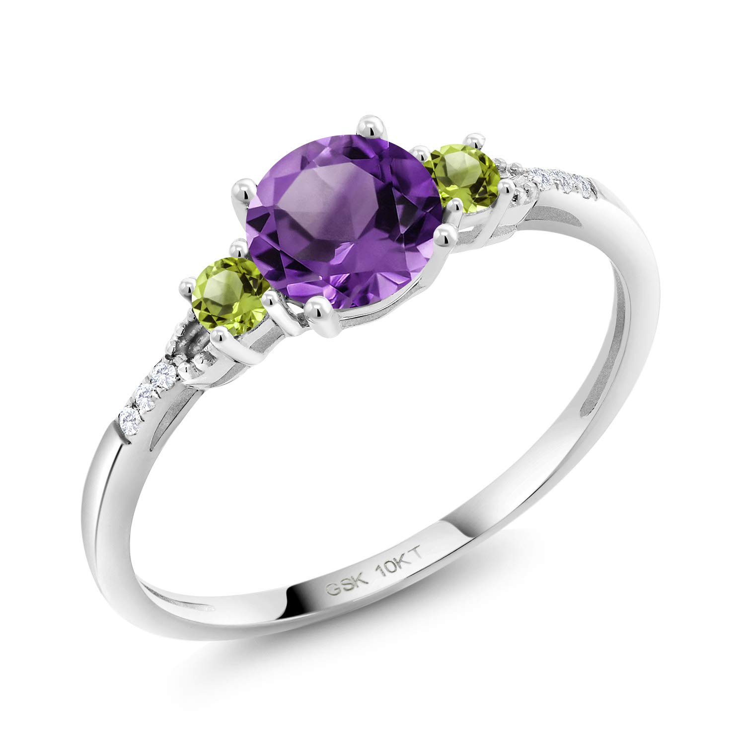 10K White Gold 0.61 Ct Round Purple Amethyst Green Peridot Lab Grown ...