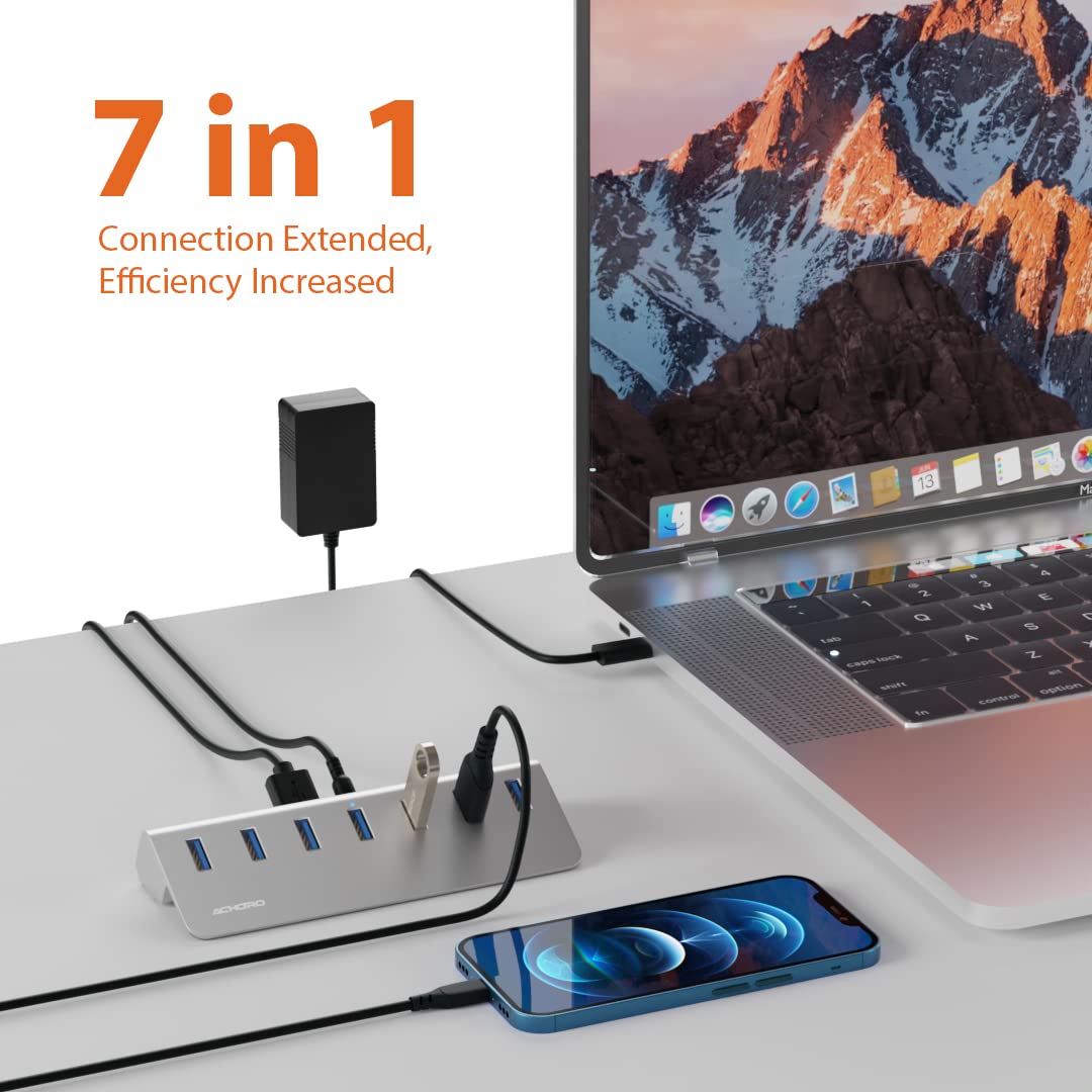 Snapklik.com : Achoro 7 Ports Powered USB HUB2nd Generation 10GB Super ...