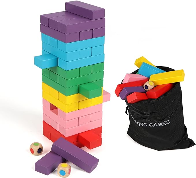 Amazon.com: Canuan Wooden Blocks Stacking Games, 48PCS Tumbling ...
