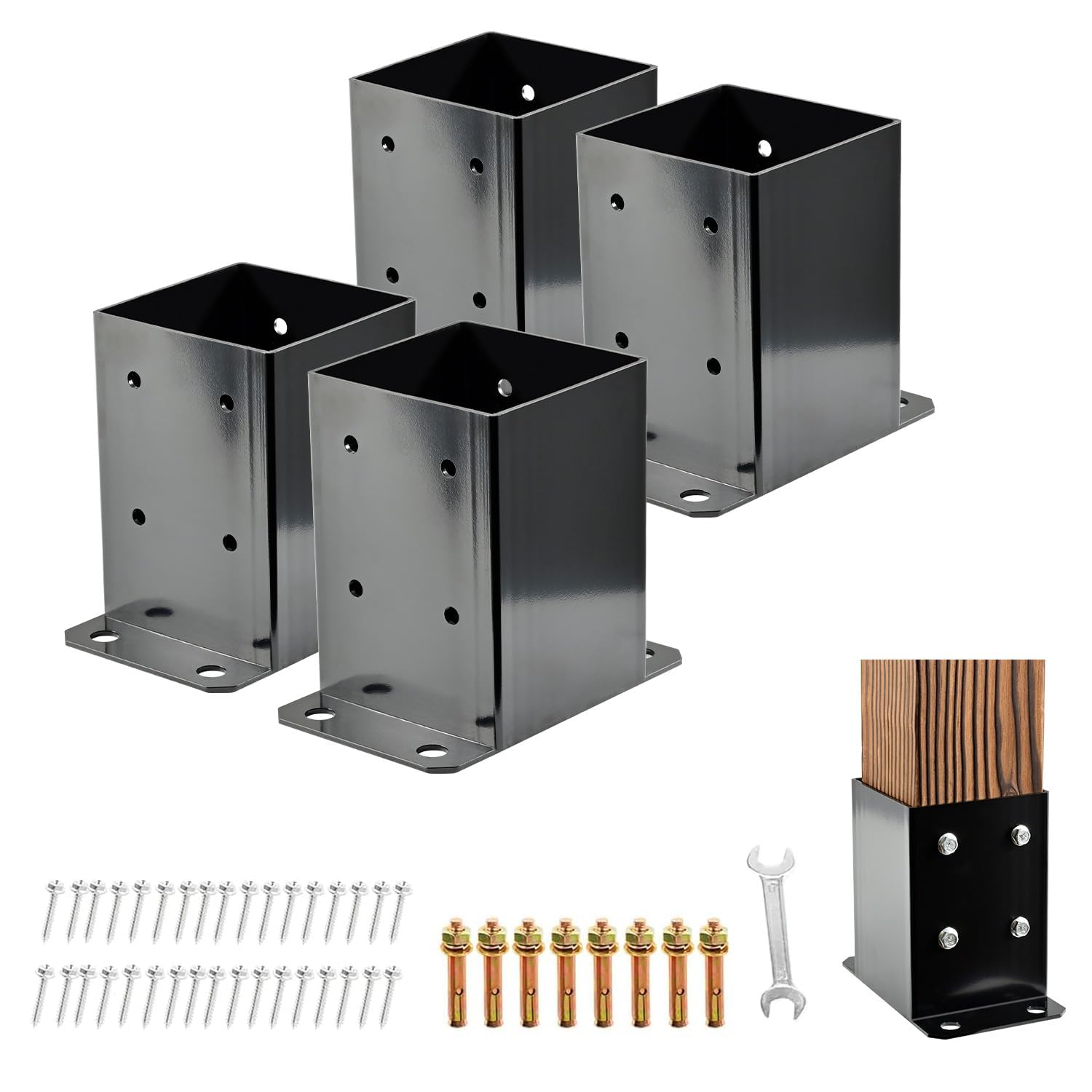 Amazon.com: Minneer 6x6 Post Base Black Square Brackets 4PCS Internal ...