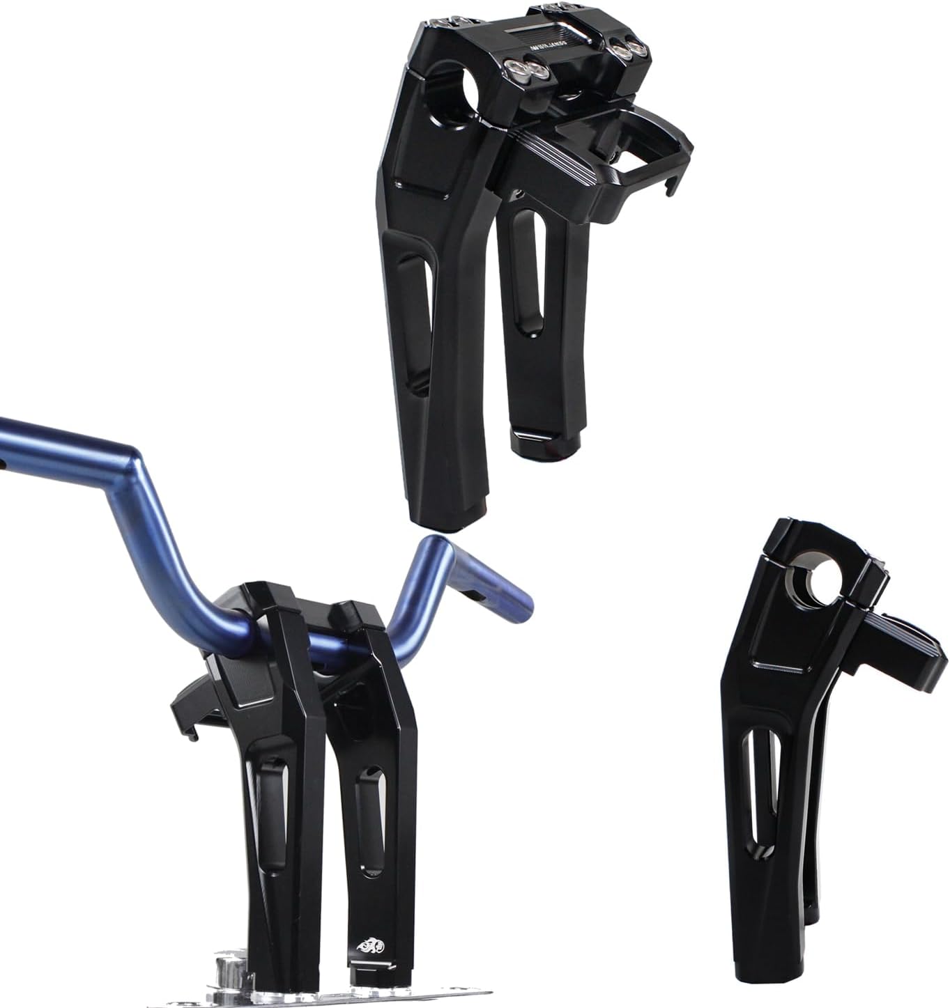 POWER JAMES 8.0" Tall Black Handlebar Risers Kit Compatible with Harley ...
