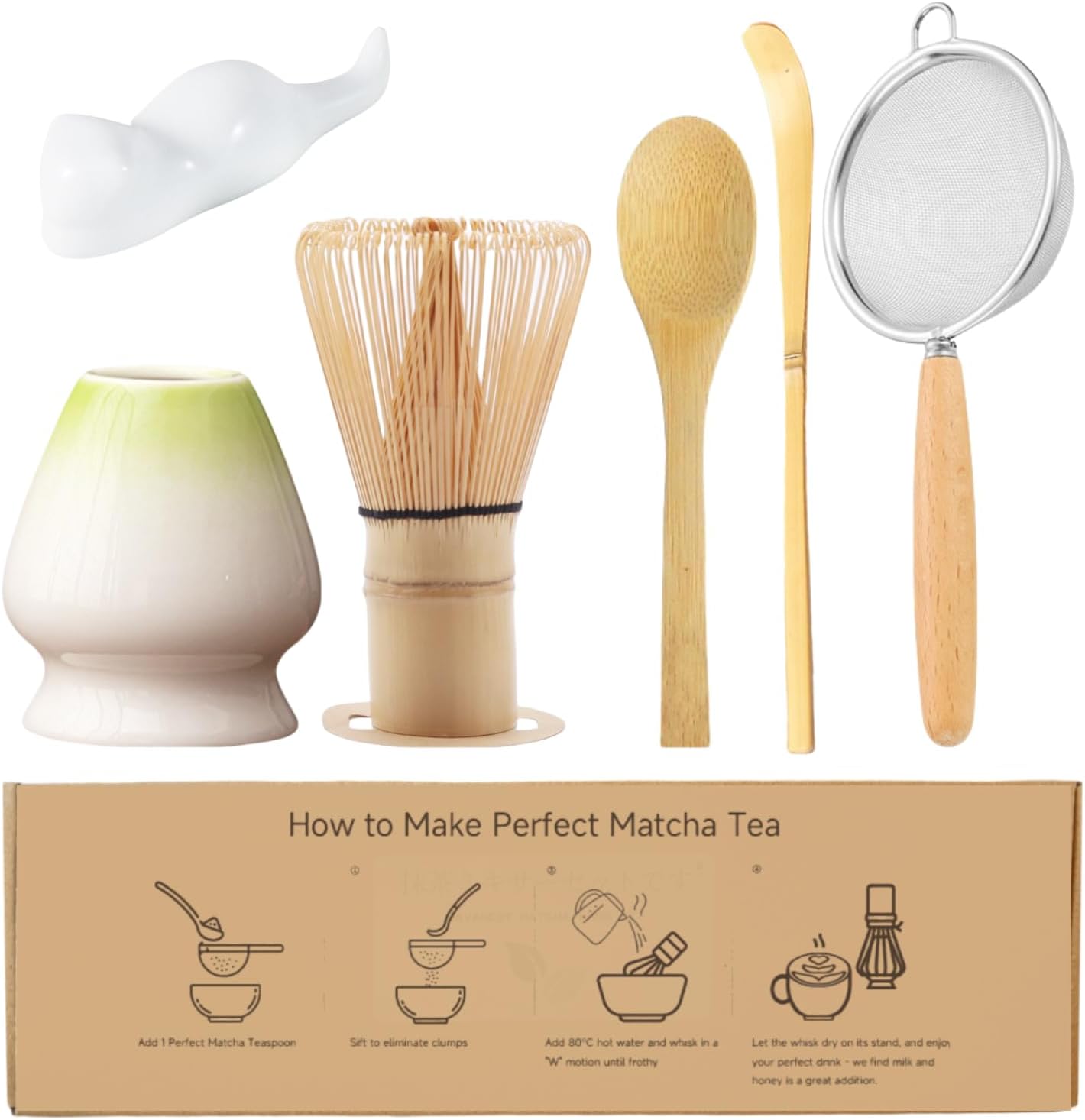 Amazon.com: 6-Piece Bamboo Matcha Whisk Set - Includes Chasen Whisk ...