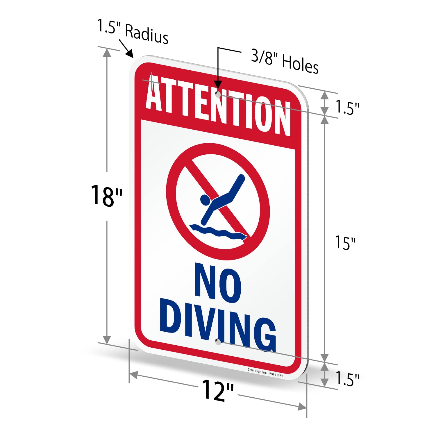 Snapklik.com : Attention No Diving Sign - 2 Pack, 18 X 12 Inch, Pool ...