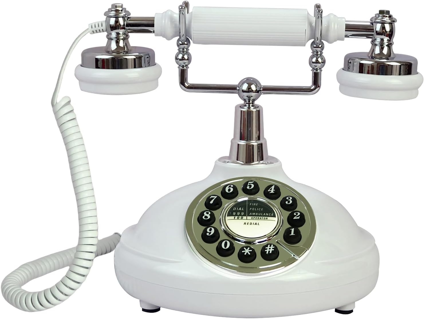 TelPal Retro Corded Landline Phone, White Classic Vintage Old Fashion ...