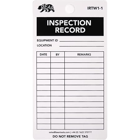 BearTOOLS Inspection Record Tag - White - 150 x 80mm (5 Pack) Indoor ...