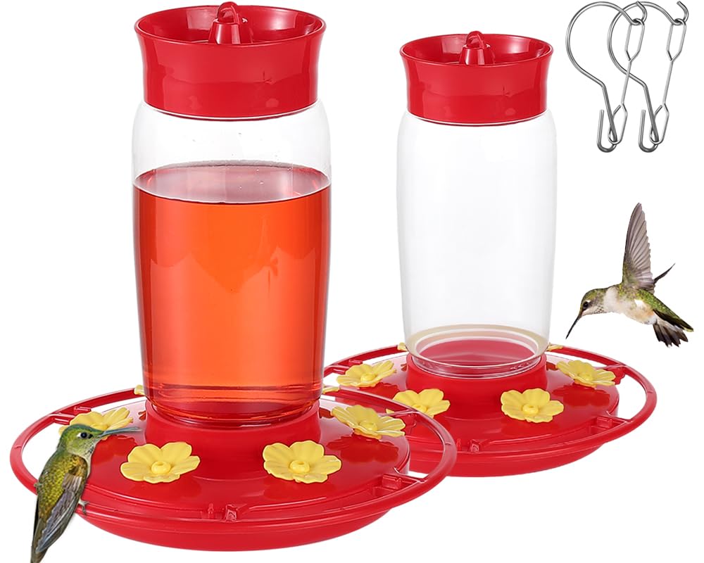 Hpewi 2-Pack Hummingbird Feeders for Outdoors Hanging - 22 Oz Plastic ...