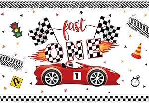 Amazon.com : Pnylzzyxh Fast One Birthday Backdrop Cartoon Red Racing ...