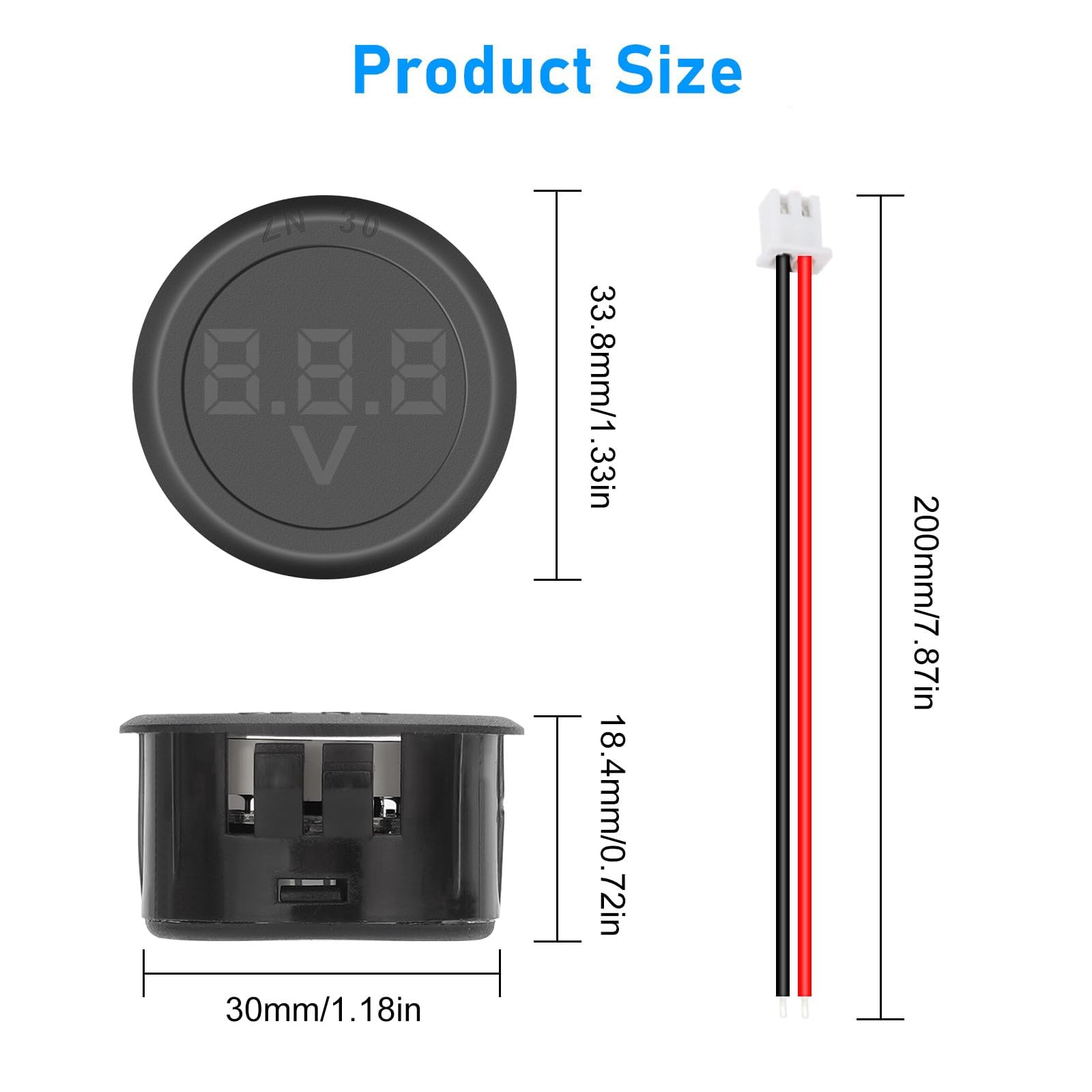 Snapklik.com : 12V Voltage Gauge, DC 4V-100V Voltmeter Gauge, Digital ...