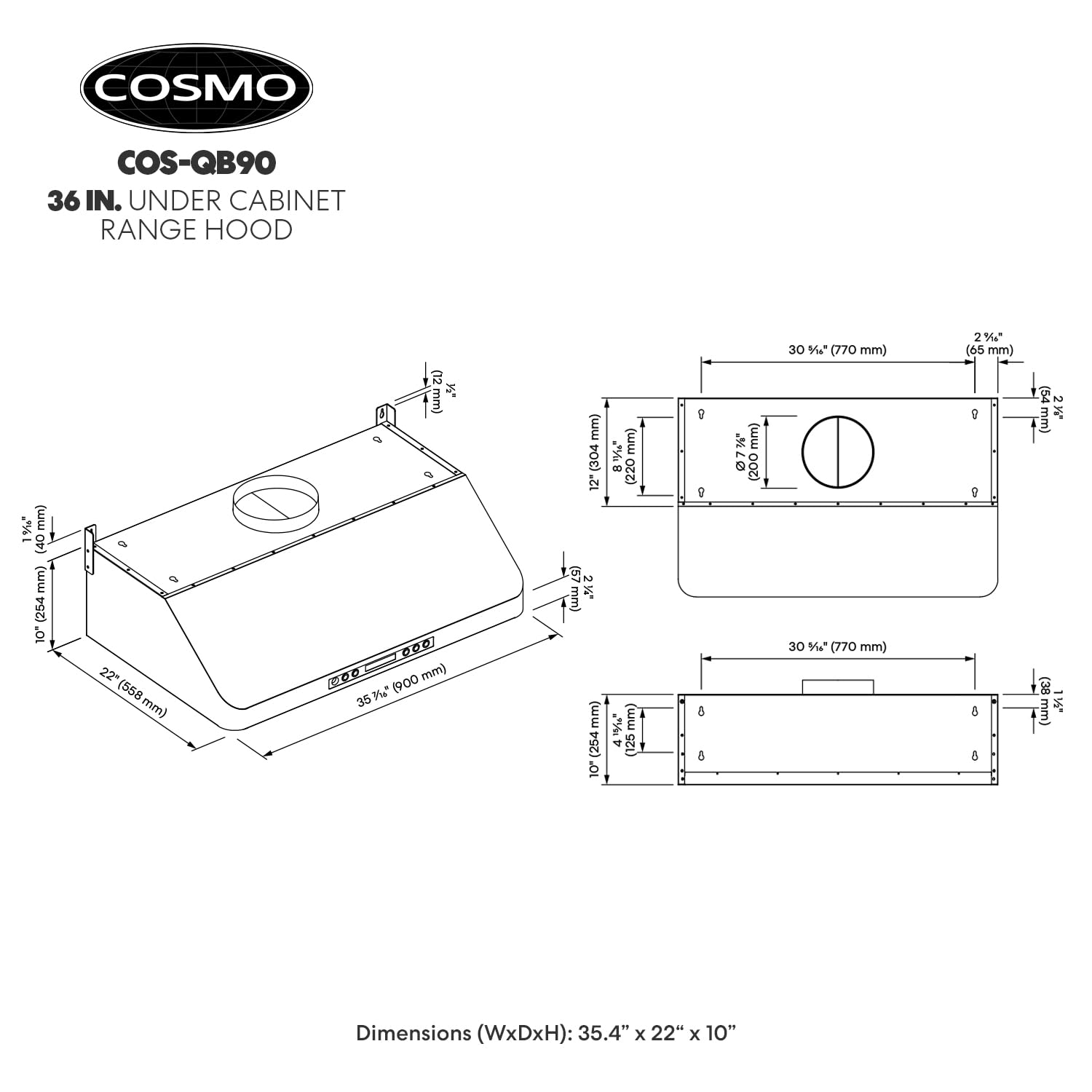 Snapklik.com : COSMO COS-QB90 36 In. Haven Collection 500 CFM Ducted ...
