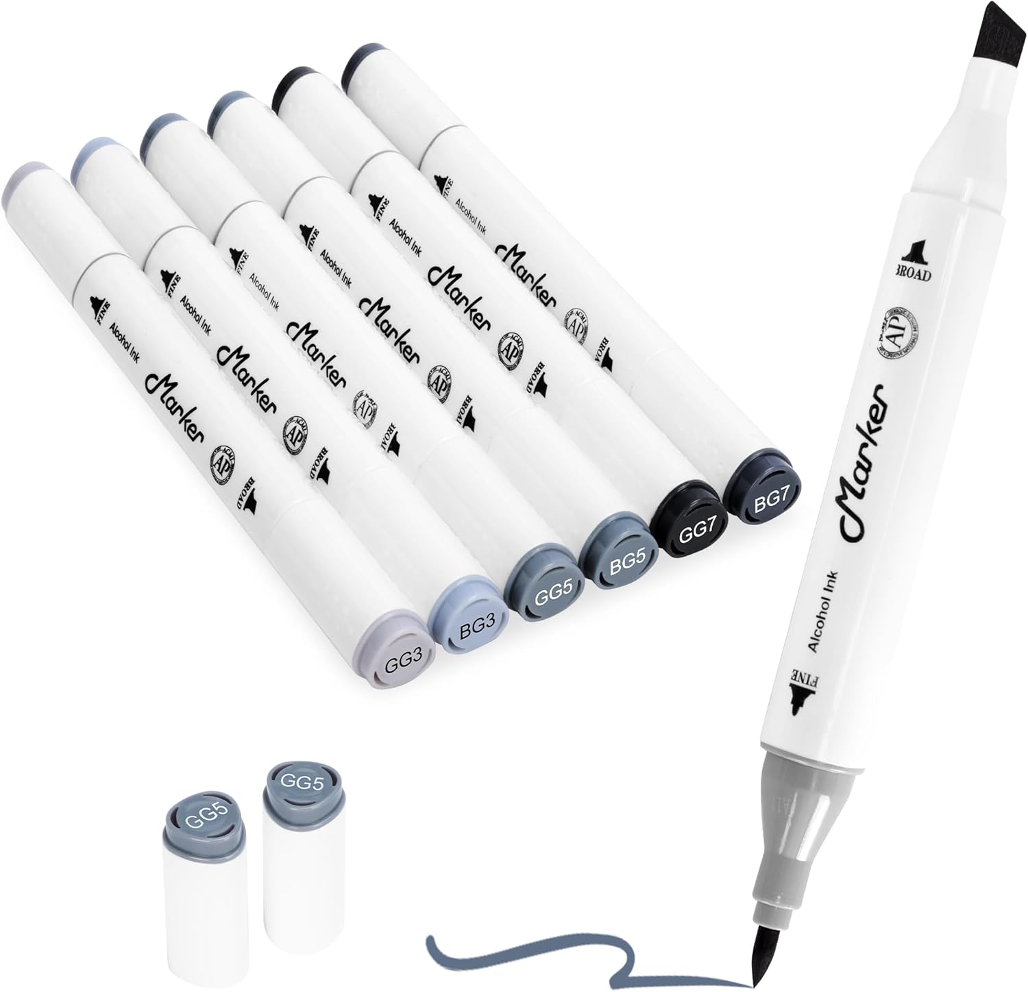 Amazon.com: Sharxart Grey Gray Alcohol Markers, 6 Pack Dual Tips Soft ...