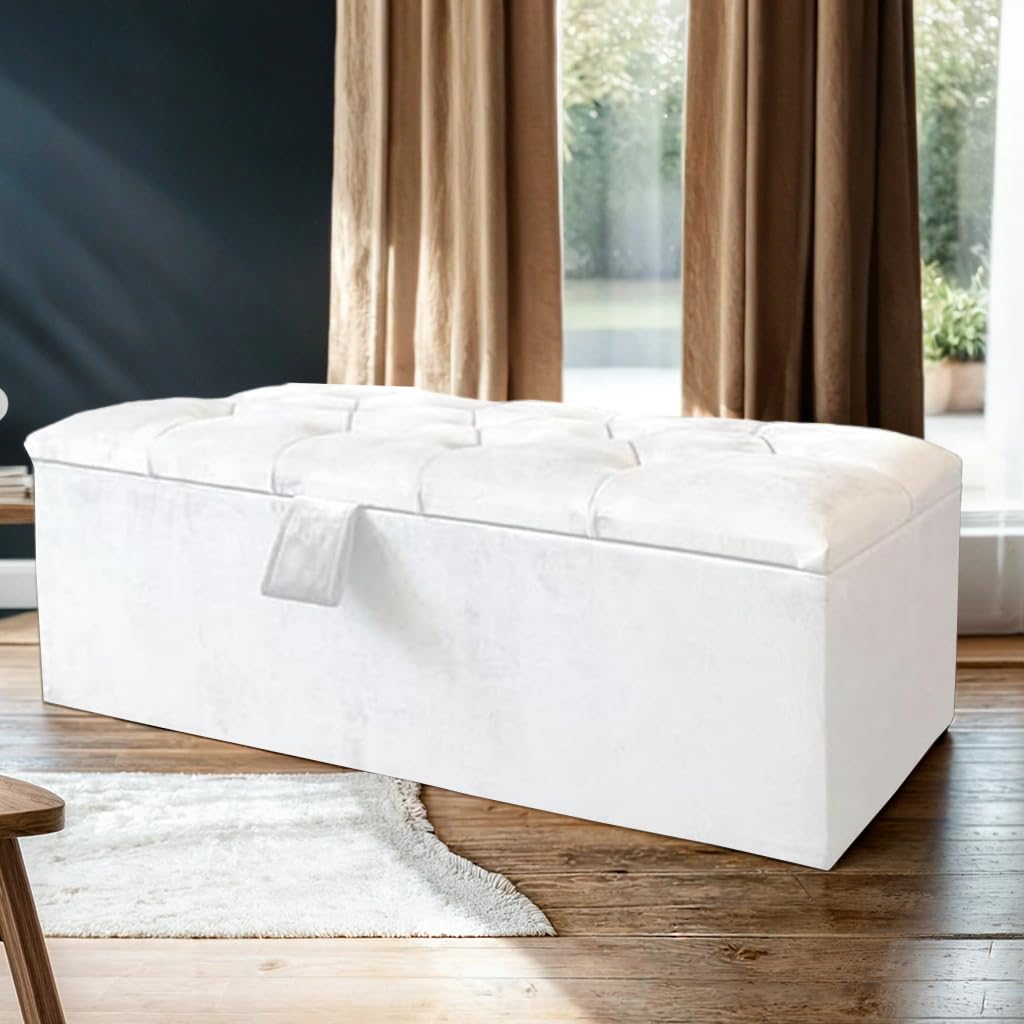 SK Luxury Living Ottoman Storage Box - Engineered Wood Luxurious Plush ...