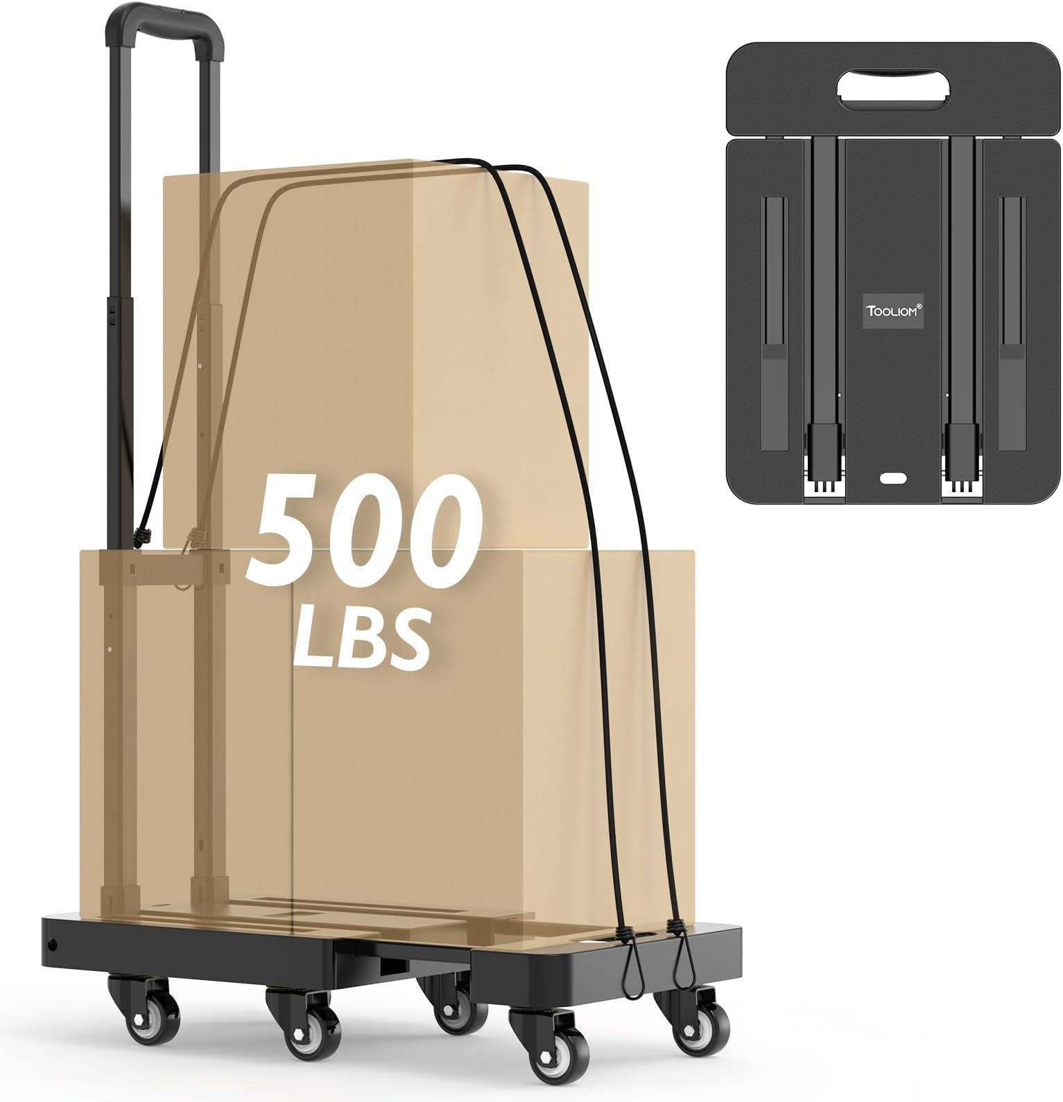 COOWOO Folding Hand Truck, Heavy Duty 600Lbs Luggage Cart, Light Weight ...
