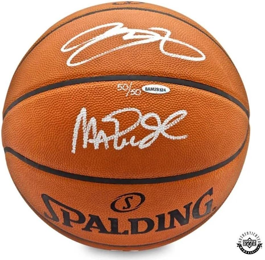 Amazon.com: Magic Johnson & LeBron James Autographed Basketball - Upper ...
