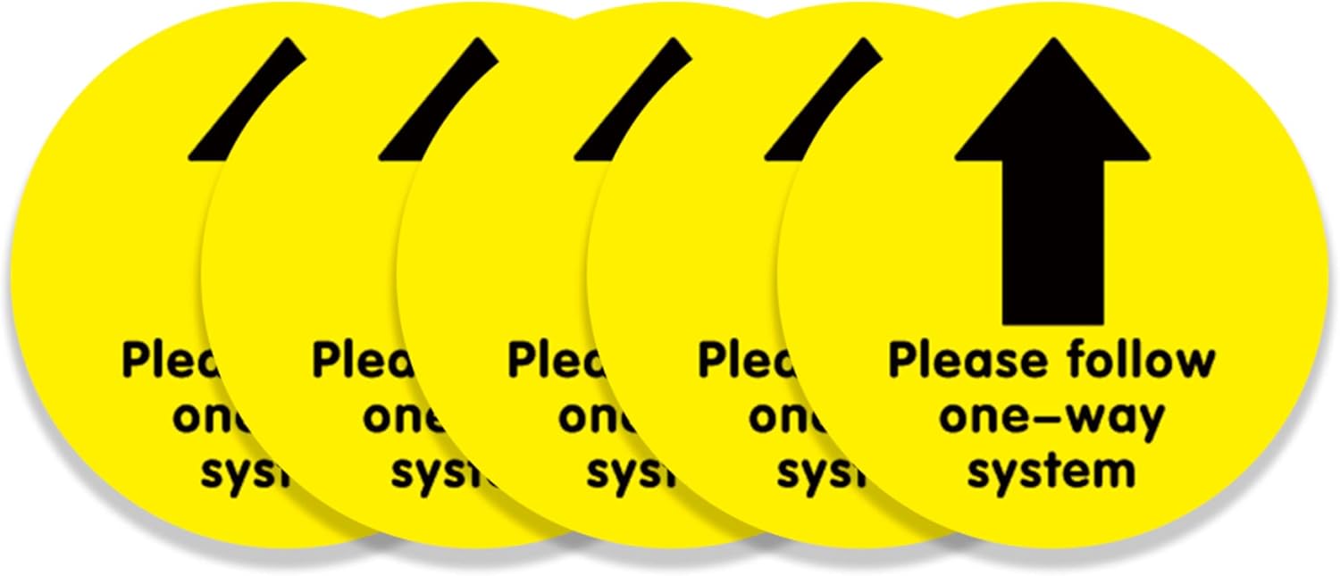 Pack of 5 Yellow One Way System Arrow Floor Sticker Safety Sign ...