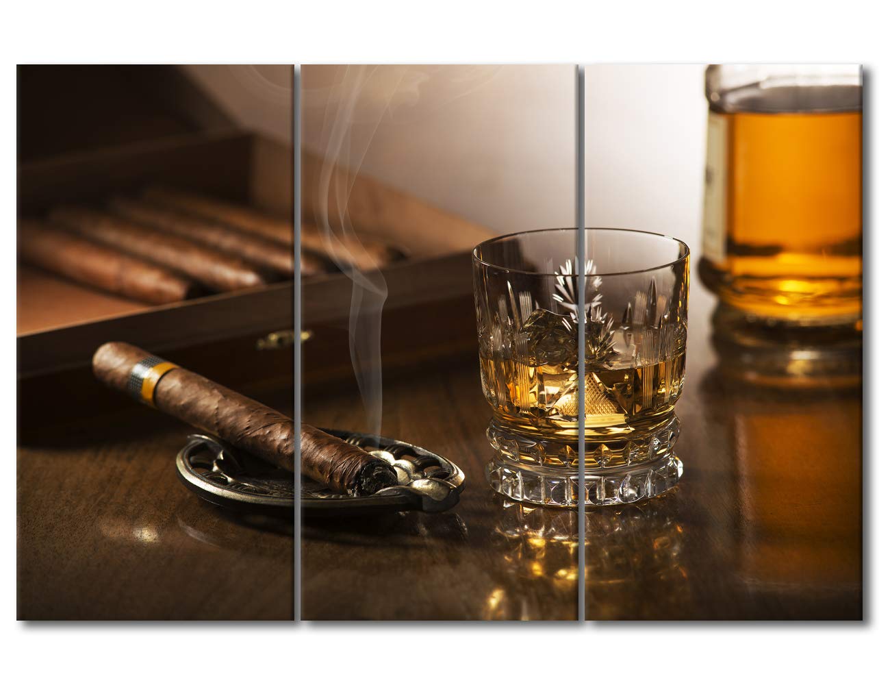 3 Panel Wall Picture Cigarette and Whiskey Paintings Cigars Pictures ...