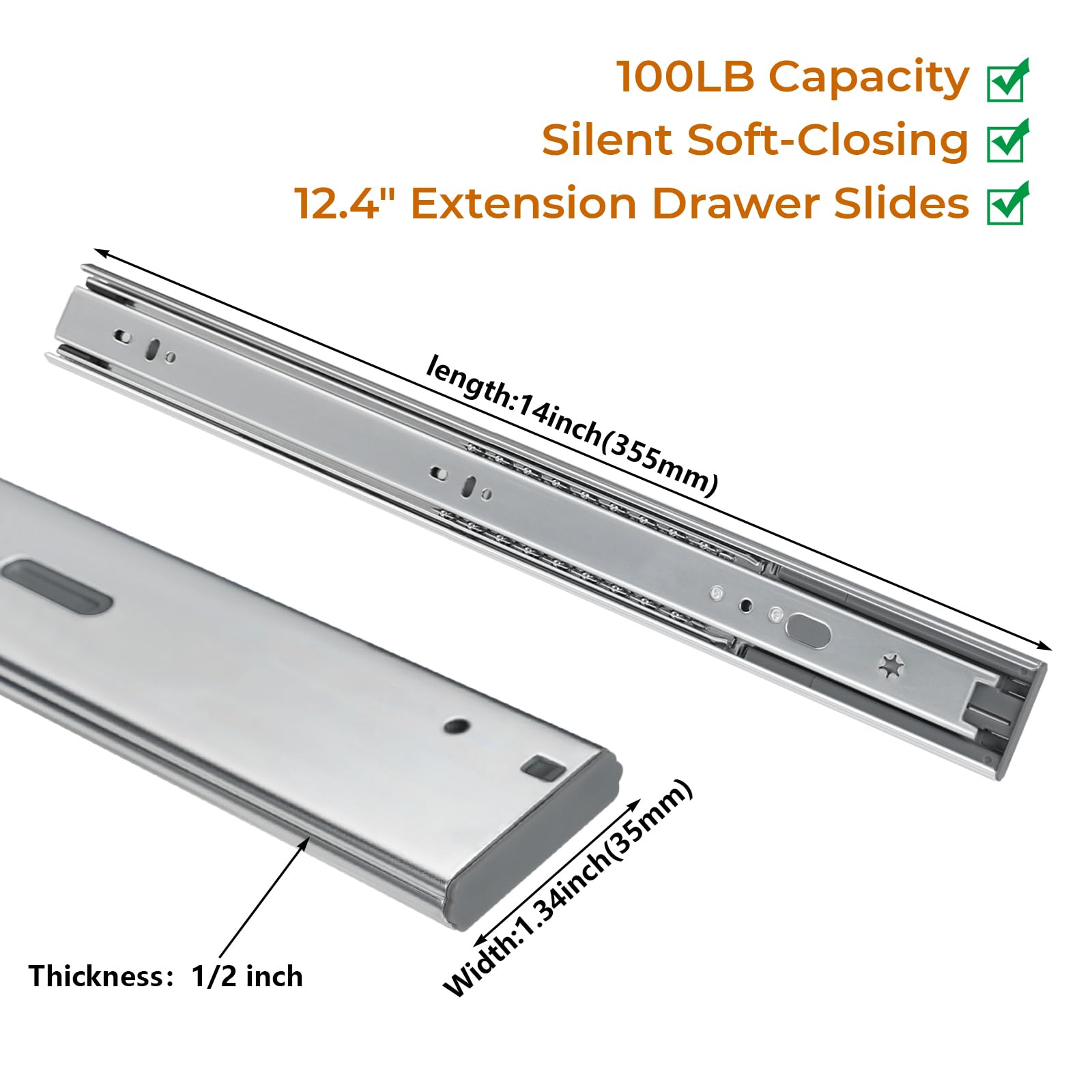 Snapklik.com : LONTAN 14 Inch Drawer Slide Soft Close Drawer Slides 1 ...