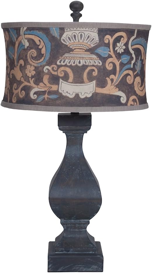 Guildmaster Carved Beacon Table Lamp In Ash Black Stain With Drum Shade ...