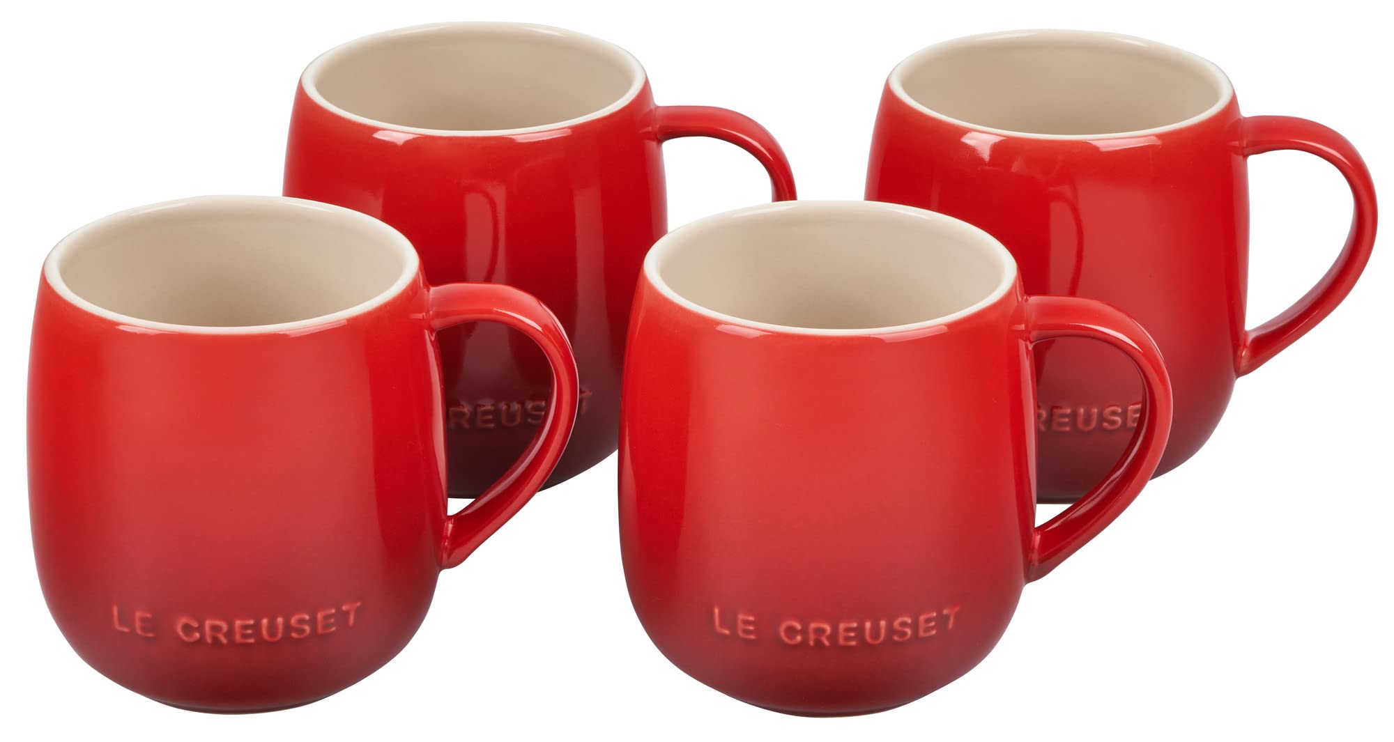 Le Creuset Stoneware Set of 4 Heritage Mugs, 13 oz. each, Cerise ...