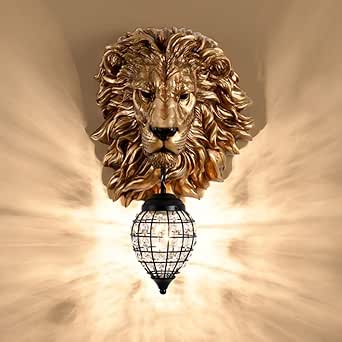 Black Lion Head Wall Sconce Lights American Farmhouse Gold Wall Lights ...
