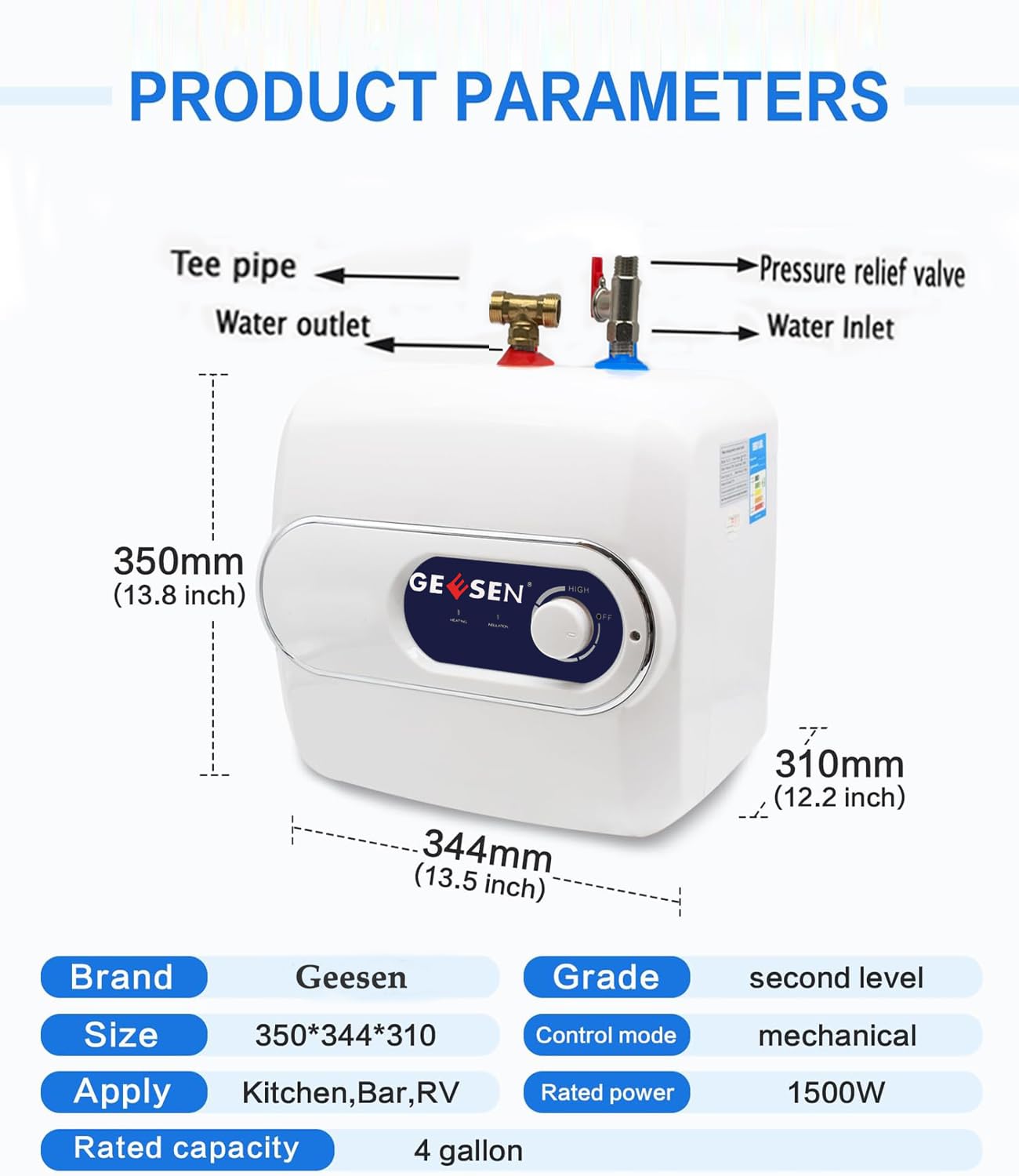 Large Size 120V 1.5Kw Small Under Sink Tank 4 Gallon Water Heater Hot ...