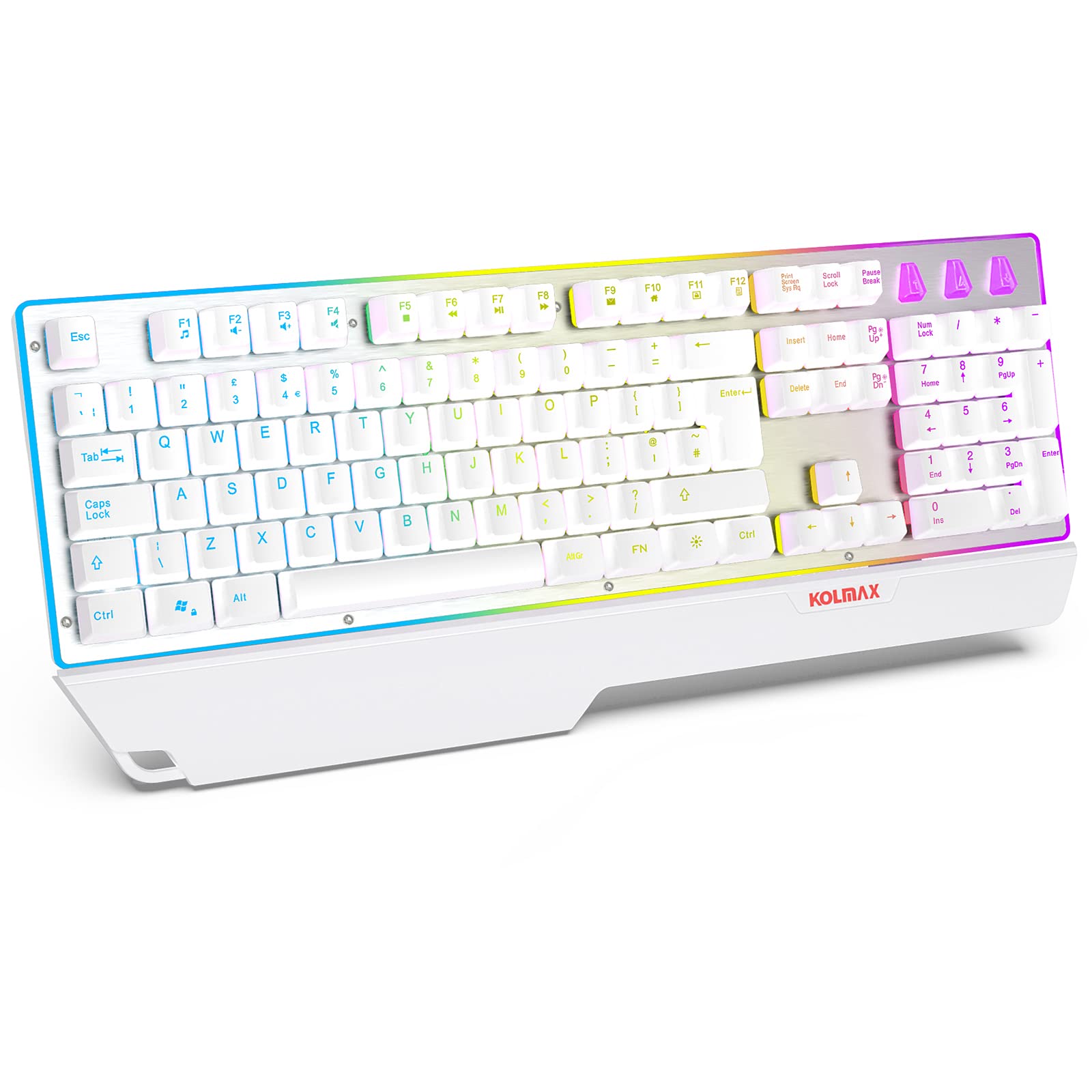 White Gaming Keyboard Colorful Lights Rainbow Led Backlit Keyboard With ...