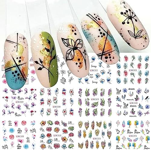 Amazon.com: 12 Sheets Flower Nail Art Sticker Decals Spring Pink Cherry ...