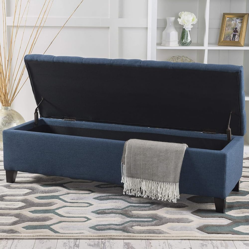 Amazon.com: Zjjseloru Fabric Storage Ottoman Bench,Navy Blue Storage ...